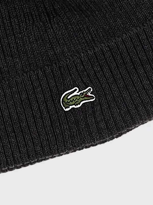 Lacoste Pure Wool Beanie With Cuffed Hem And Embroidered Crocodile Logo - Grey