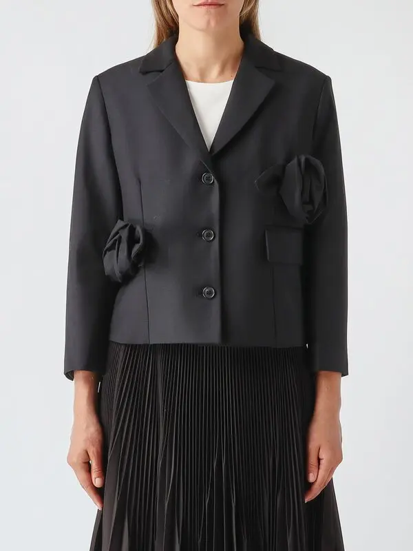 MEIMEIJ Single-breasted Wool-blend Blazer With Flower Appliqu - Black