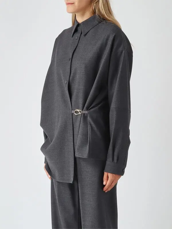 Herno Asymmetrical Relaxed Fit Wool Blend Shirt With Dropped Shoulders