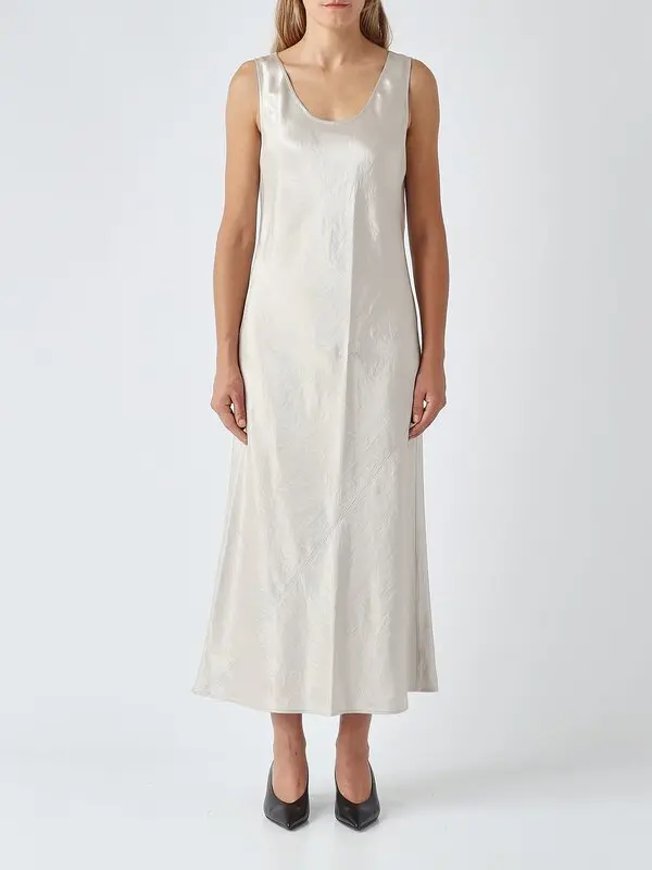 Max Mara Satin Midi Slip Dress With U-neck - Grey