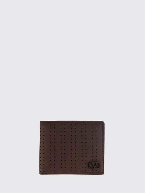Valentino Garavani Perforated Calfskin Bifold Wallet With Vlogo Signature - Brown