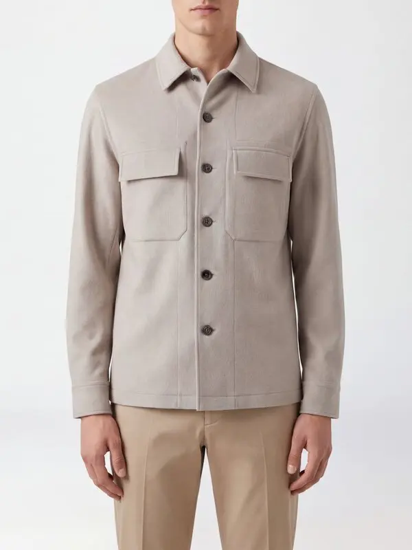 Zegna Pure Cashmere Shirt Jacket With Patch Pockets And Classic Collar - Beige