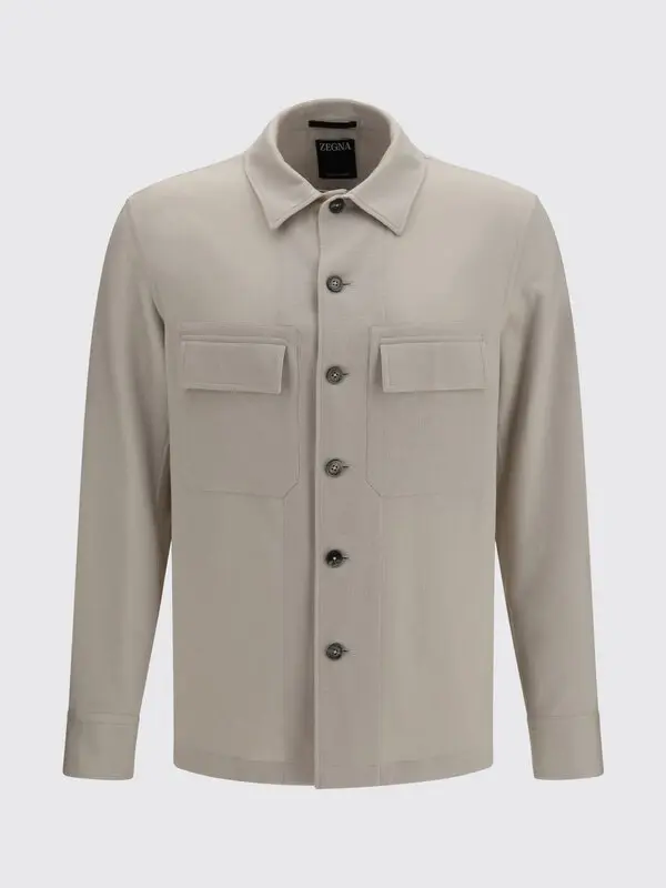 Zegna Pure Cashmere Shirt Jacket With Patch Pockets And Classic Collar - Beige