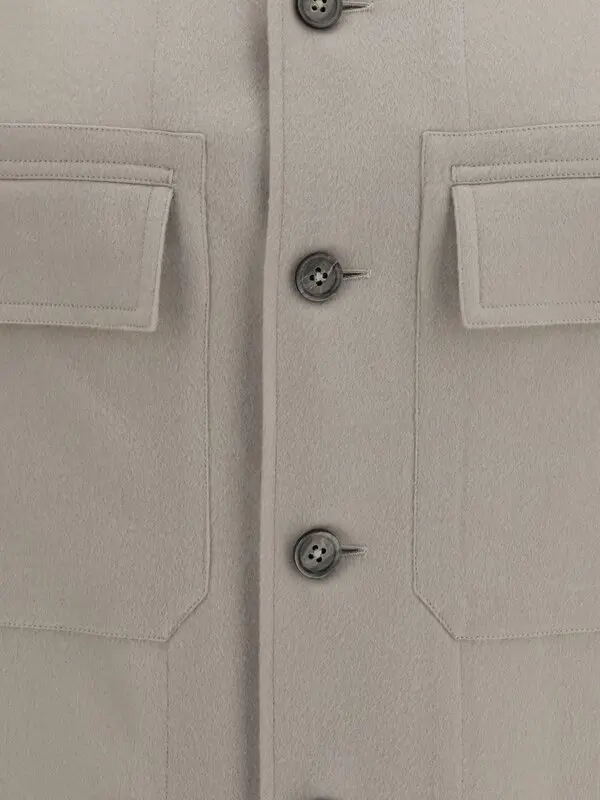 Zegna Pure Cashmere Shirt Jacket With Patch Pockets And Classic Collar - Beige