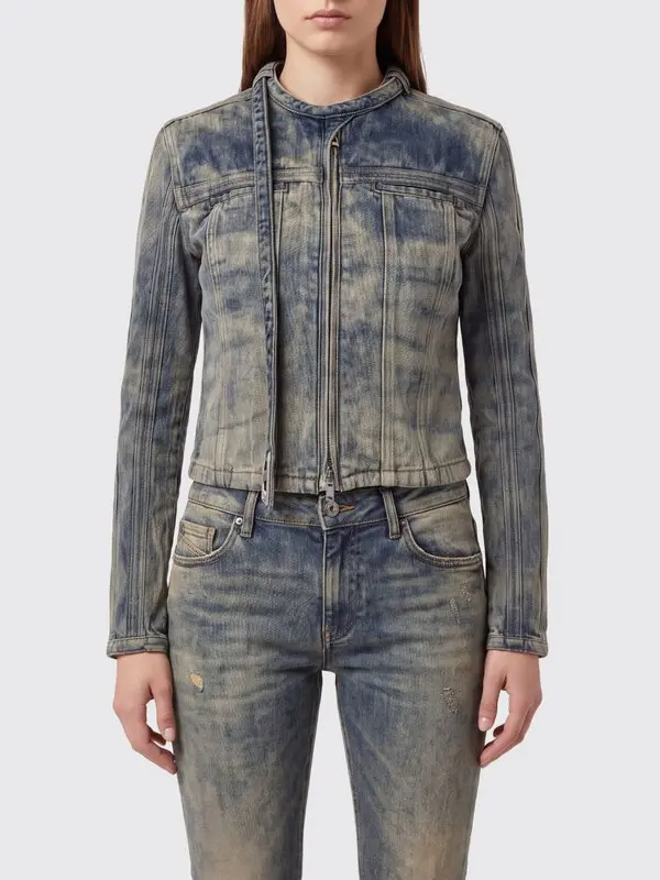 DIESEL® Cropped Slim Fit Vintage Denim Jacket With Zip Closure - Blue