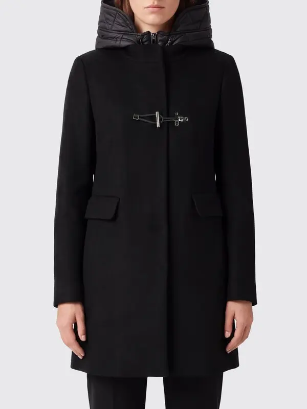 FAY Knee-length Wool And Cashmere Coat With Nylon Hood And Toggles - Black