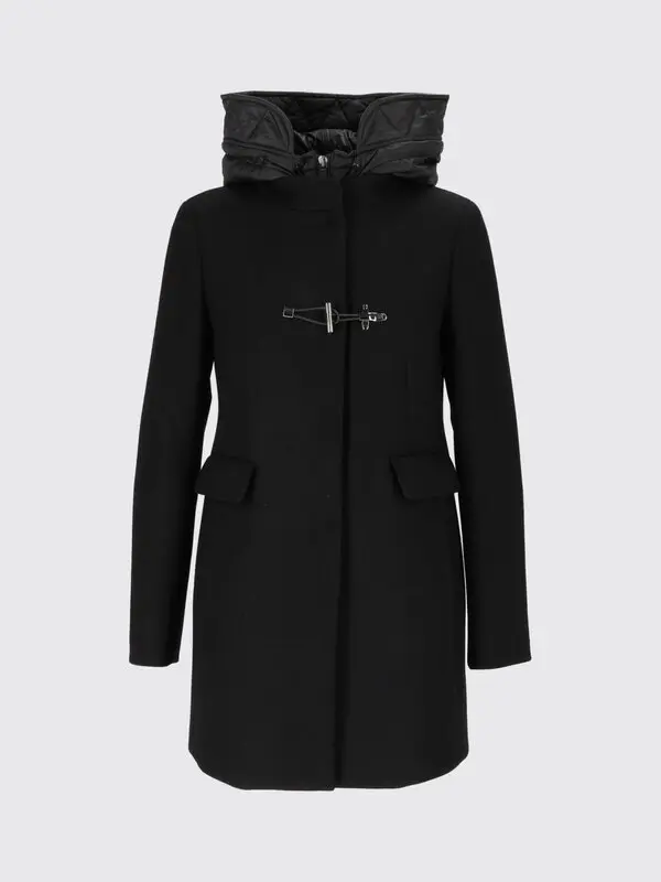 FAY Knee-length Wool And Cashmere Coat With Nylon Hood And Toggles