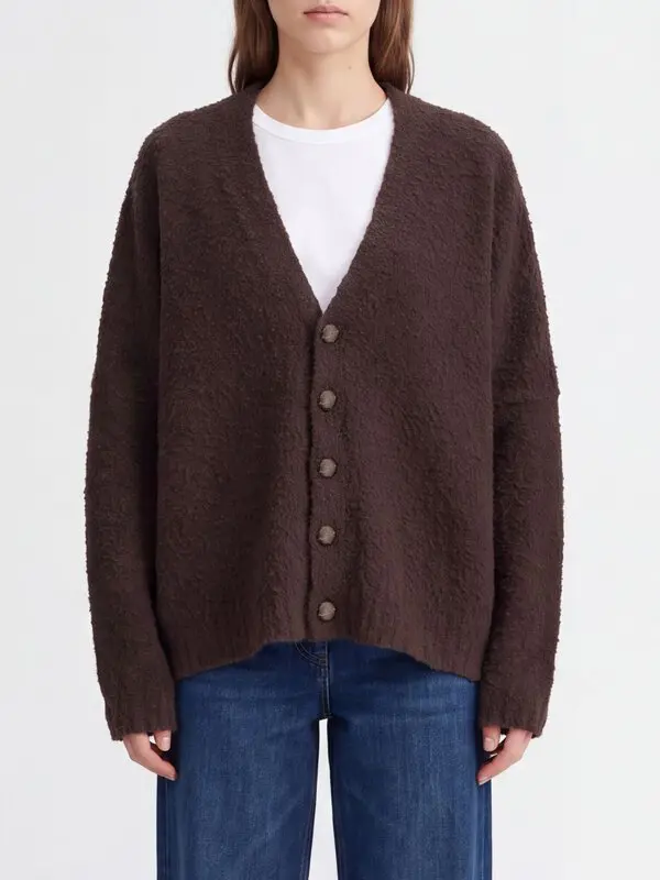 GOLDEN GOOSE Relaxed Fit V-neck Wool Cardigan With Dropped Shoulders - Brown