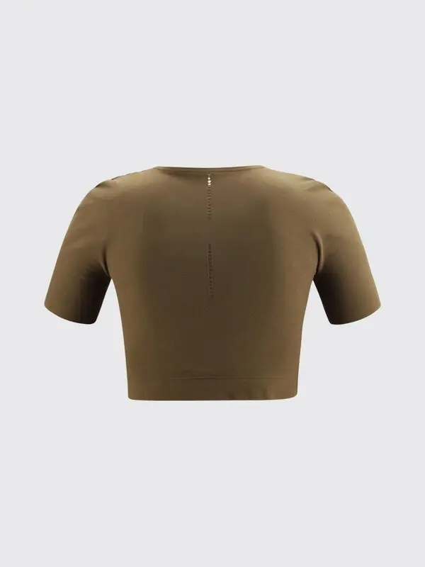 Wolford Short-sleeved Cropped Top In Stretch Technical Fabric With Crew Neck - Olive