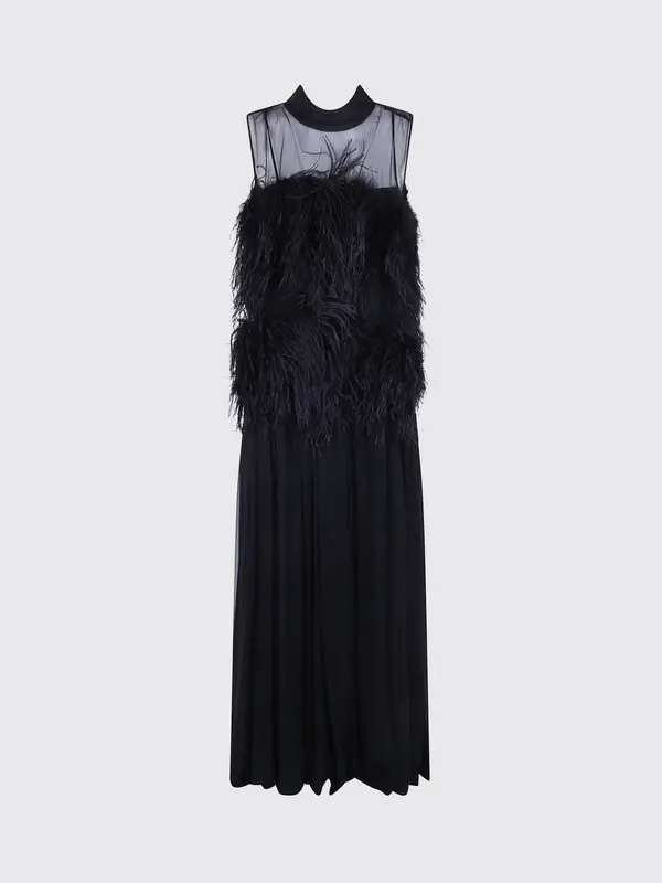 Alberta Ferretti Off-the-shoulder Long Silk Gown With Ostrich Feathers