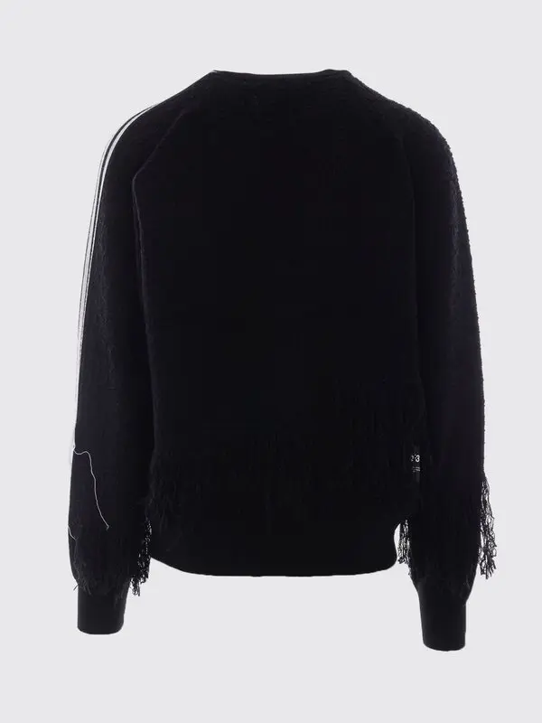 Y3 Relaxed Fit Wool Crewneck Jumper With Embroidery And Fringes