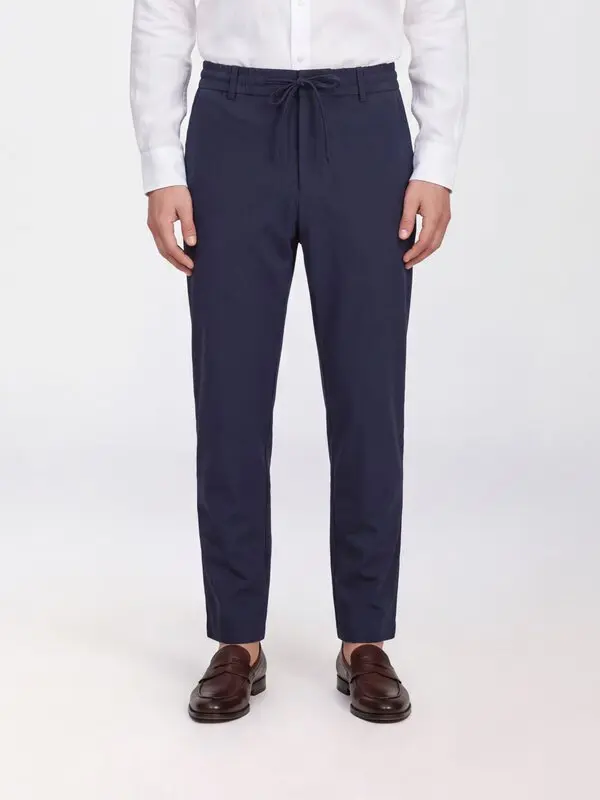 BOSS Slim Fit Technical Gabardine Trousers With Drawstring Waist - Blue
