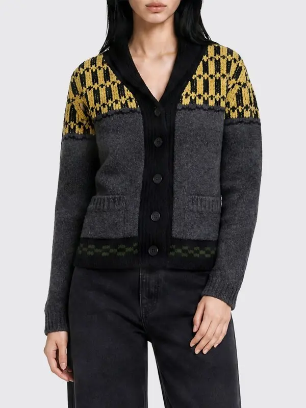 Marni Check Pattern Wool Cardigan With Shawl Collar - Grey