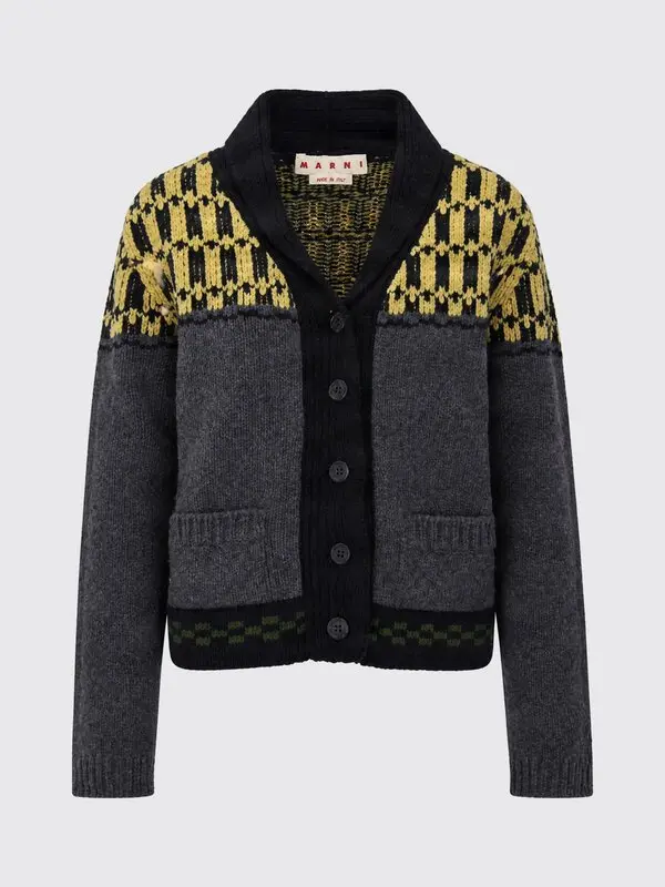Marni Check Pattern Wool Cardigan With Shawl Collar