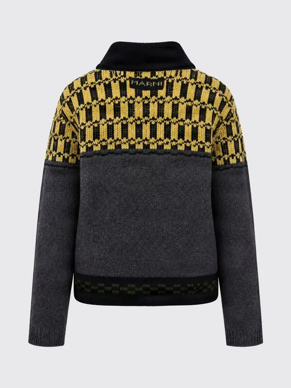 Marni Check Pattern Wool Cardigan With Shawl Collar