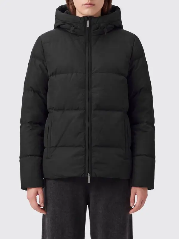 K-WAY Quilted Short Down Jacket With Hood And Fur Lining - Black