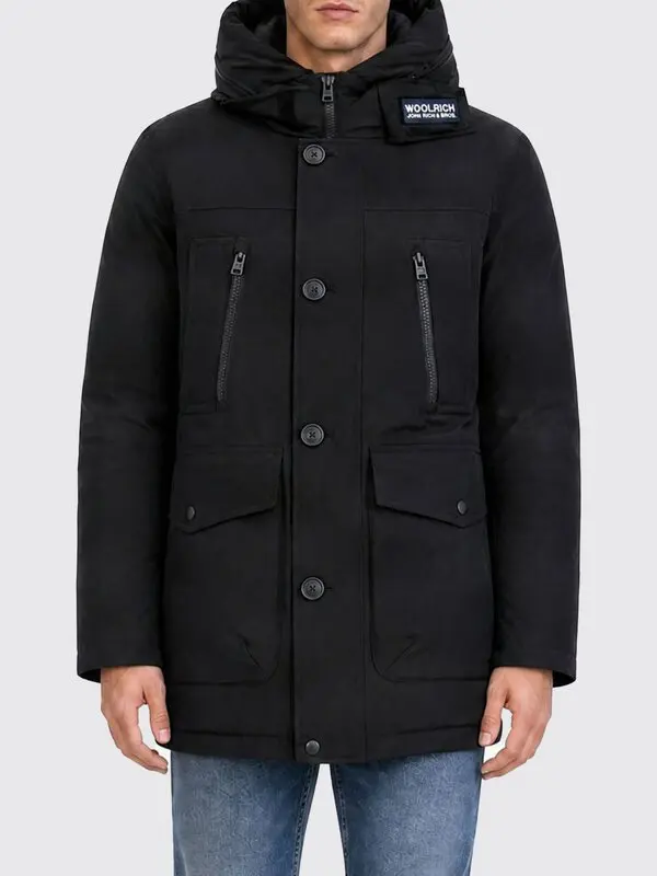 Woolrich Knee-length Hooded Parka In Cotton Blend With Button Closure
