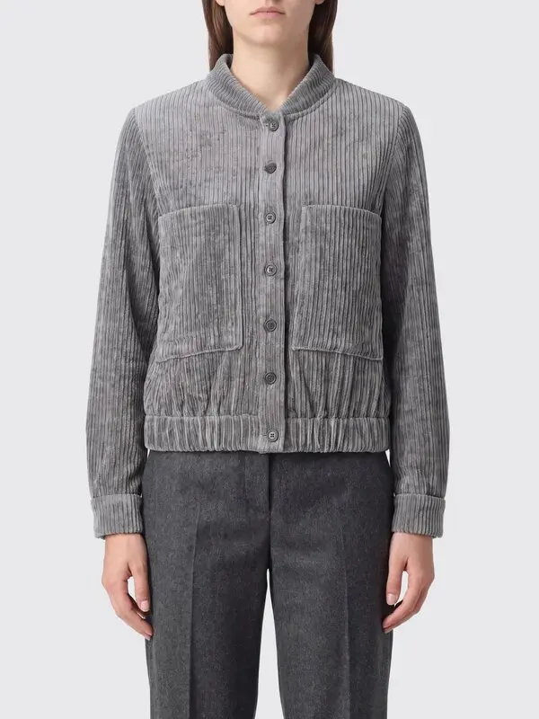 Emporio Armani Cropped Corduroy Bomber Jacket With Patch Pockets - Grey