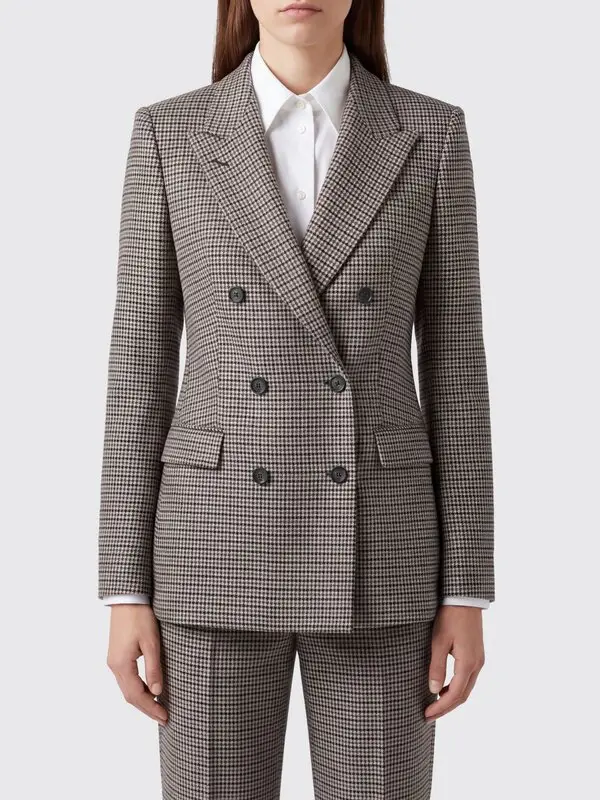 Tagliatore Double-breasted Wool Blend Blazer With Houndstooth Pattern - Brown