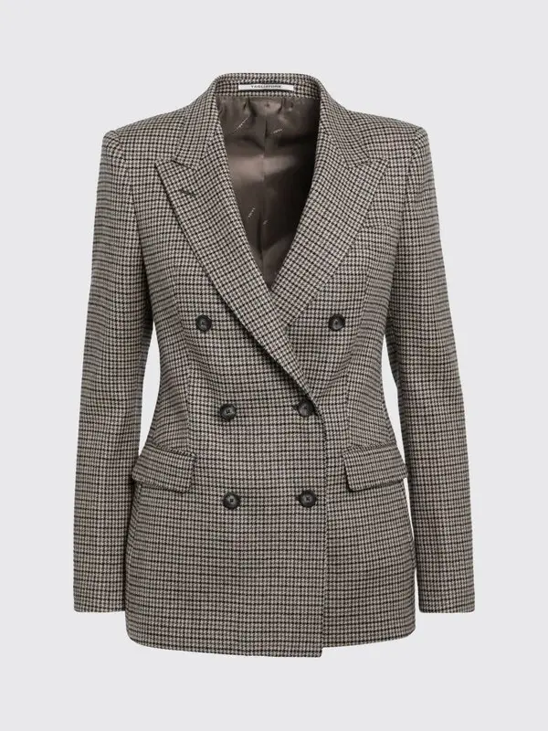 Tagliatore Double-breasted Wool Blend Blazer With Houndstooth Pattern