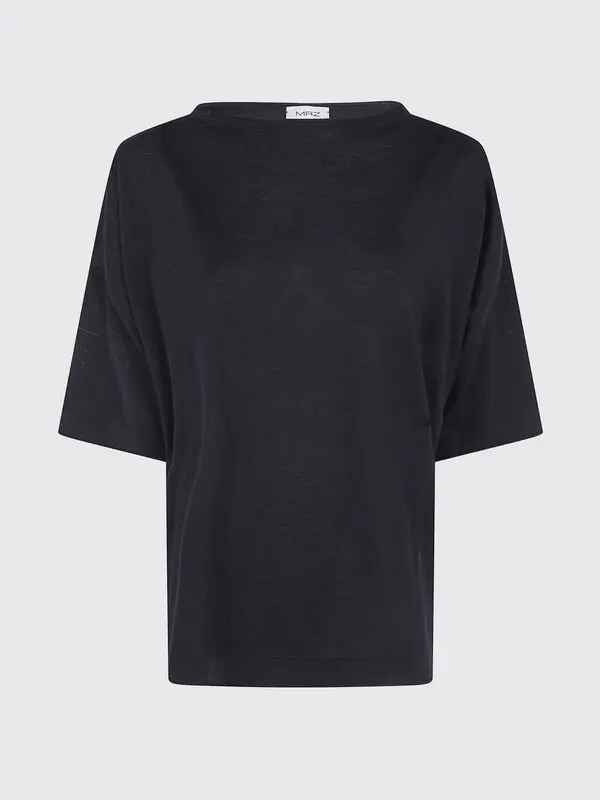 MRZ Short-sleeved Virgin Wool Jumper With Boat Neck - Black
