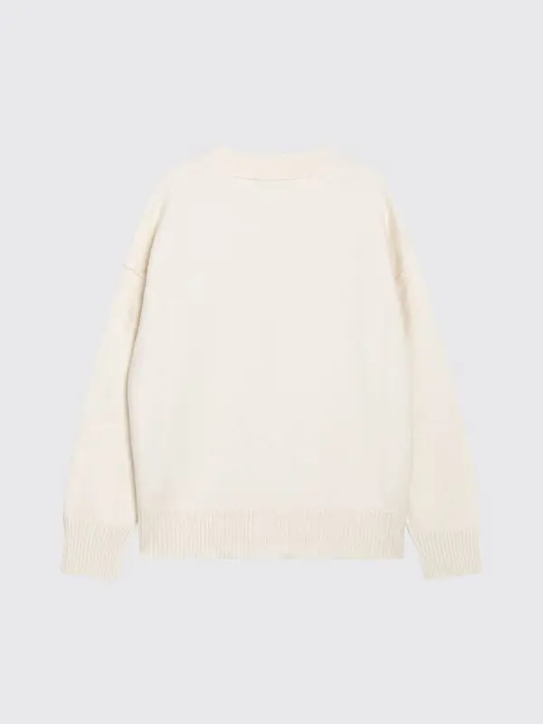 AMI Paris V-neck Pure Wool Cardigan With Contrast Logo - White