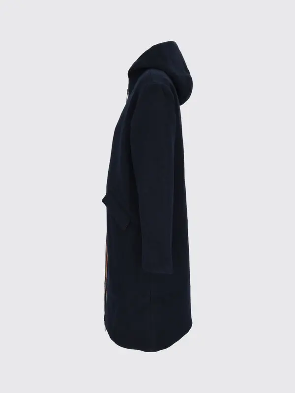 K-WAY Reversible Knee-length Wool Blend And Nylon Coat With Hood