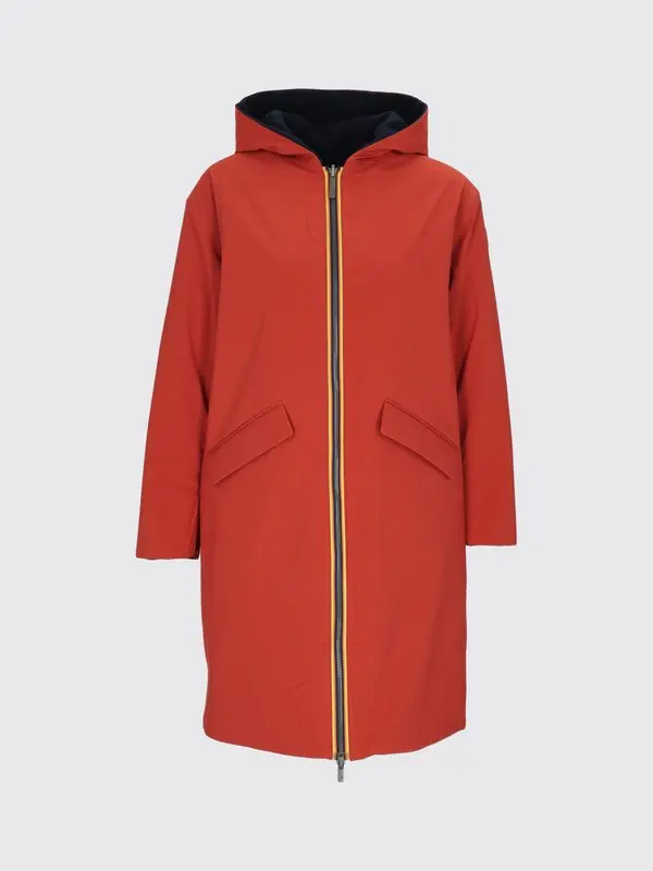 K-WAY Reversible Knee-length Wool Blend And Nylon Coat With Hood