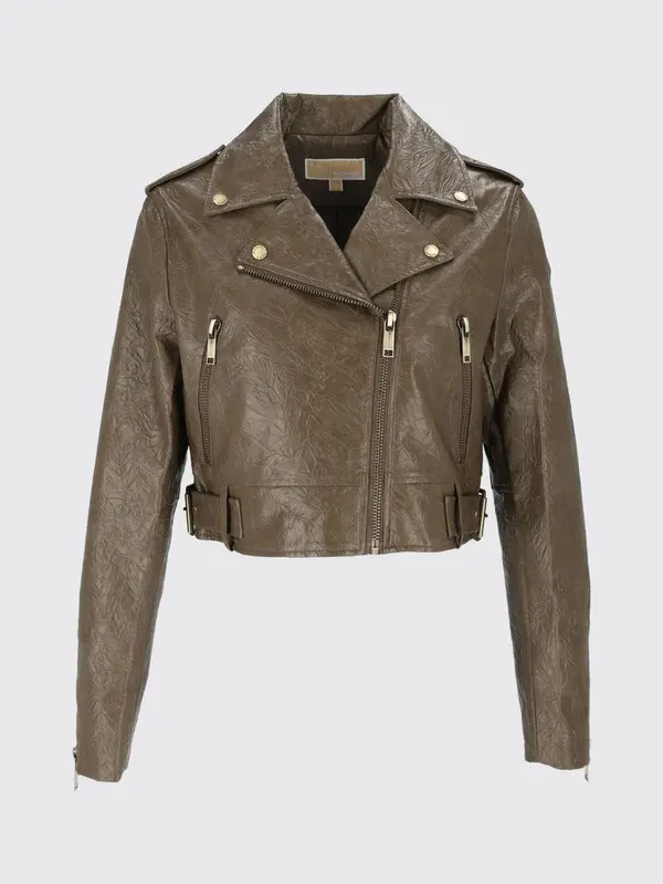 Michael Kors Faux Leather Biker Jacket With Side Zip Closure And Zip Pockets