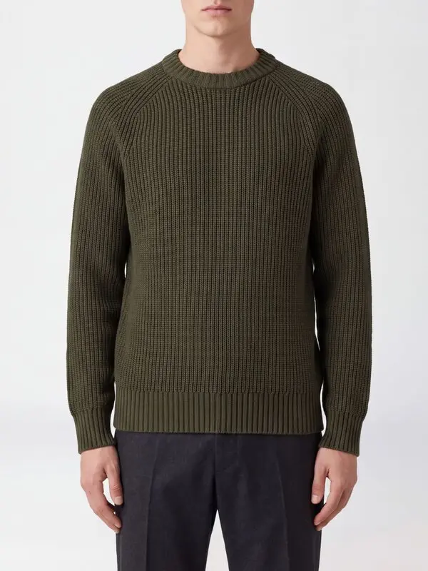 Closed Crewneck Jumper In Pure Wool With Long Sleeves And Ribbed Trims - Green
