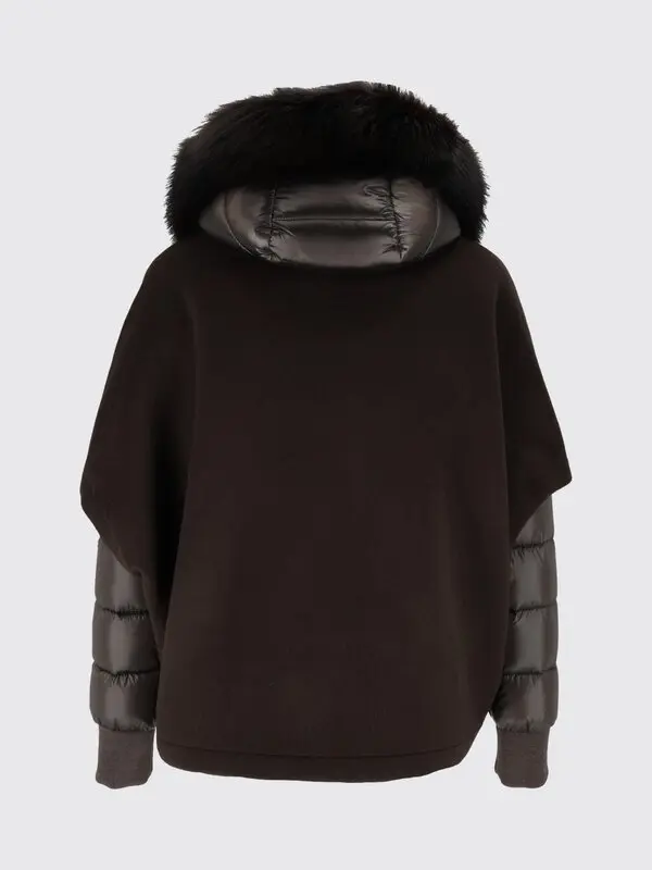 MOORER Short Wool And Cashmere Coat With Shearling Hood