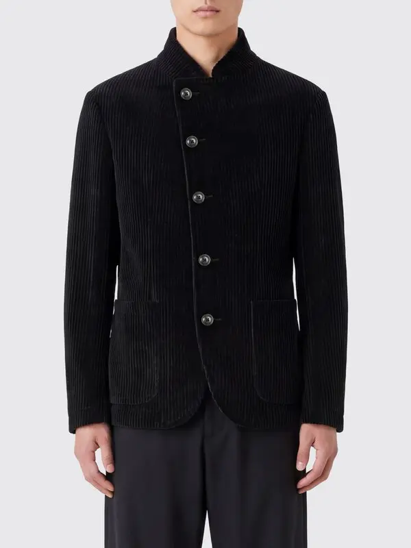 Emporio Armani Asymmetrical Velvet Jacket With High Neck - Black