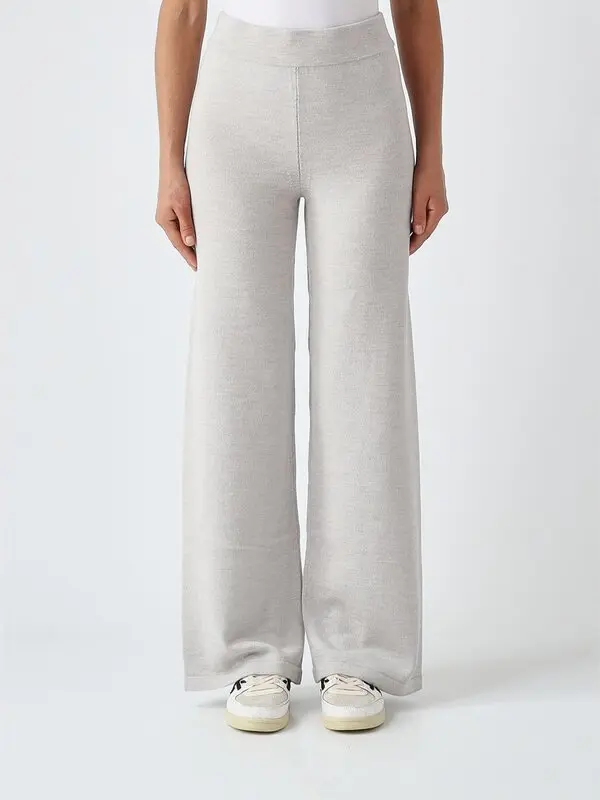 Max Mara High-waisted Pure Virgin Wool Knit Wide-leg Trousers - Grey