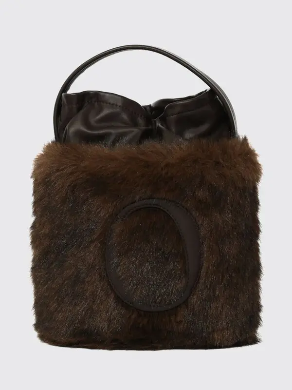 Orciani Her-o Mini Bucket Bag In Faux Fur With Monogram - Dark