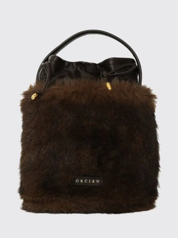 Orciani Her-o Mini Bucket Bag In Faux Fur With Monogram - Dark