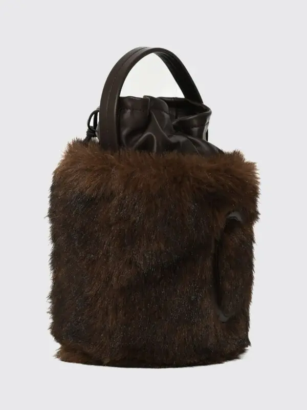 Orciani Her-o Mini Bucket Bag In Faux Fur With Monogram - Dark