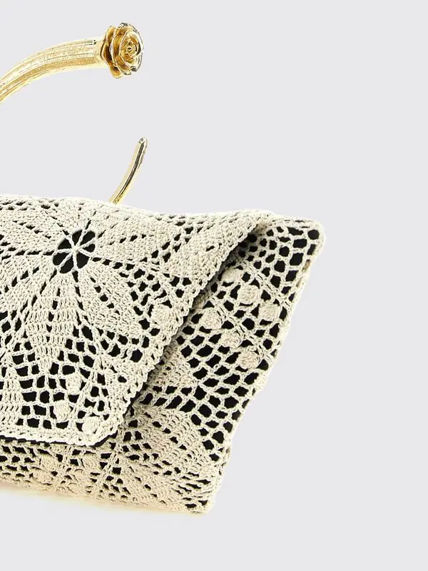 Magda Butrym Silk Satin Clutch With Floral Embroidery And Sculptural Handle - Black