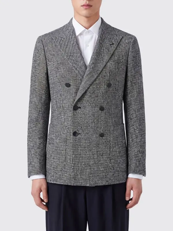 Tagliatore Double-breasted Plaid Wool And Silk Blend Blazer With Peak Lapels - Black