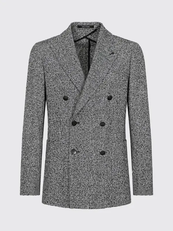 Tagliatore Double-breasted Plaid Wool And Silk Blend Blazer With Peak Lapels
