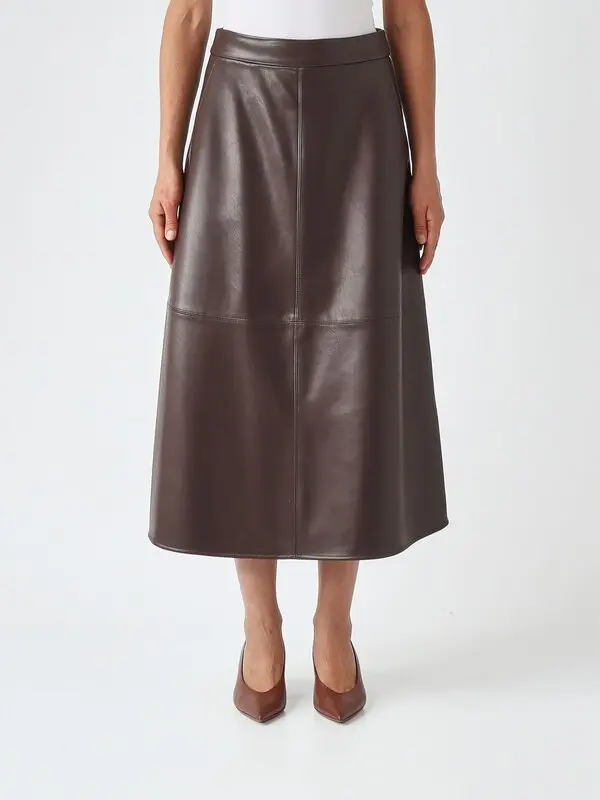 Max Mara High-waisted A-line Midi Skirt In Faux Leather - Cocoa