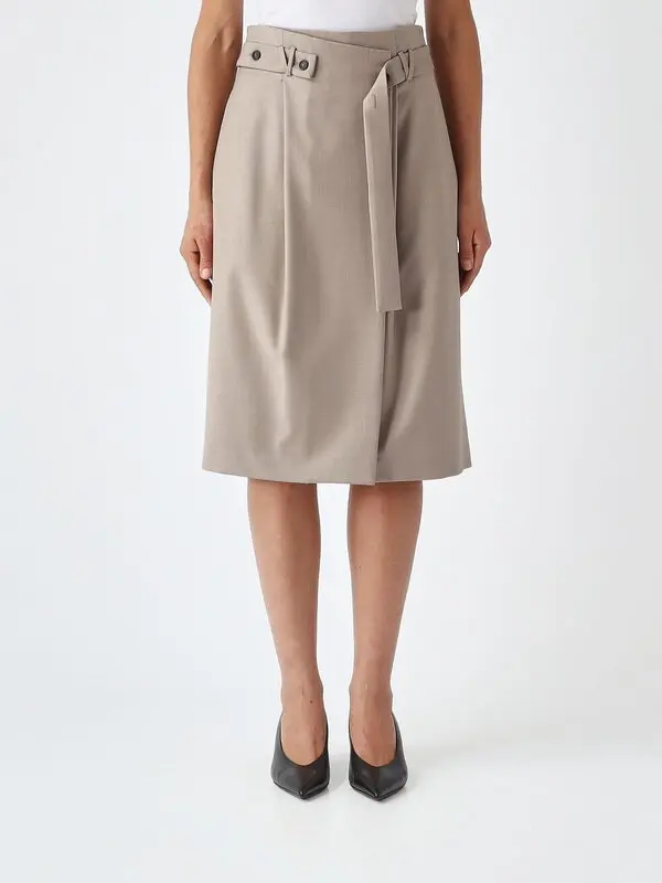 MEIMEIJ Wool-blend High-waisted Pencil Midi Skirt With Belt - Grey