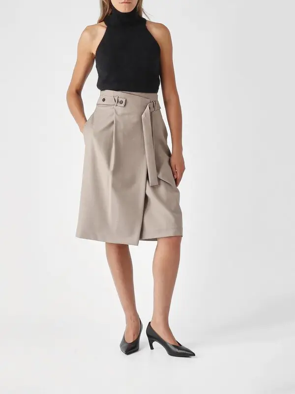MEIMEIJ Wool-blend High-waisted Pencil Midi Skirt With Belt