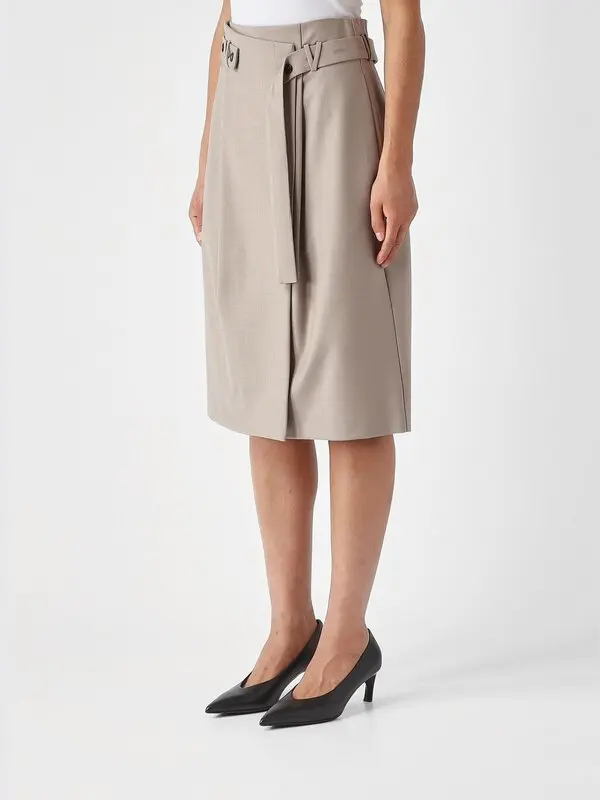 MEIMEIJ Wool-blend High-waisted Pencil Midi Skirt With Belt