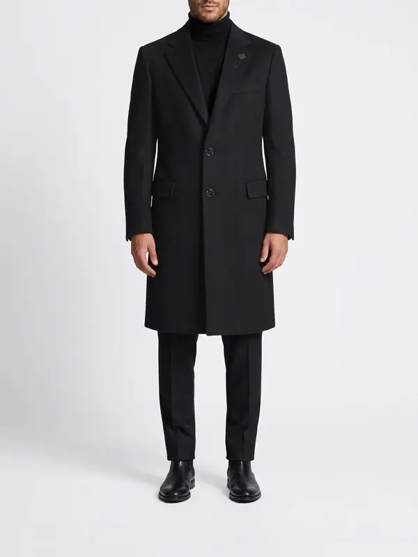 LARDINI Single-breasted Long Coat In Wool And Cashmere Blend - Black