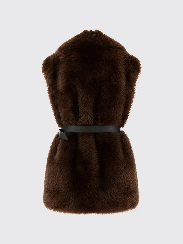 PAROSH Sleeveless Faux Fur Robe Vest P.a.r.o.s.h. With Adjustable Belt