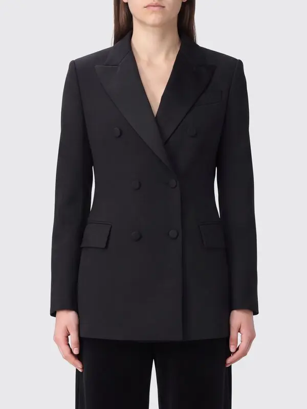 PAROSH P.a.r.o.s.h. Double-breasted Short Virgin Wool Blazer With Lapel Collar - Black