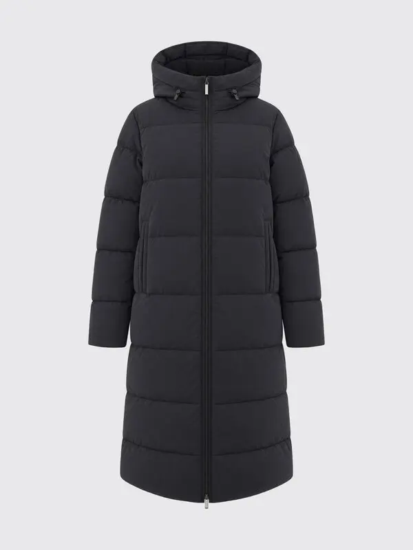 K-WAY Long Quilted Down Jacket With Hood And Applied Logo
