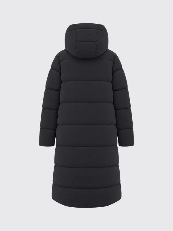 K-WAY Long Quilted Down Jacket With Hood And Applied Logo