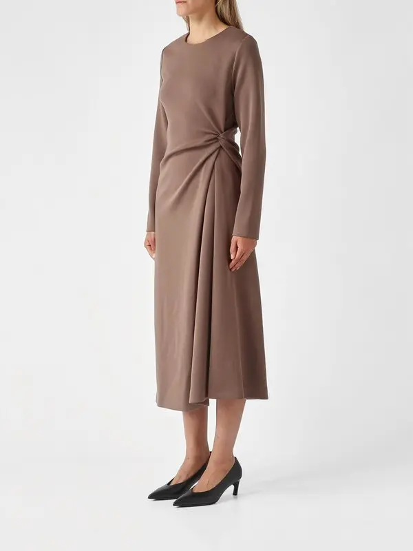 MEIMEIJ Draped-waist Midi Sheath Dress In Viscose Blend