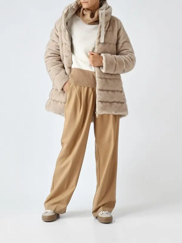 Herno Long Faux-fur Jacket With Funnel Neck And Drawstring